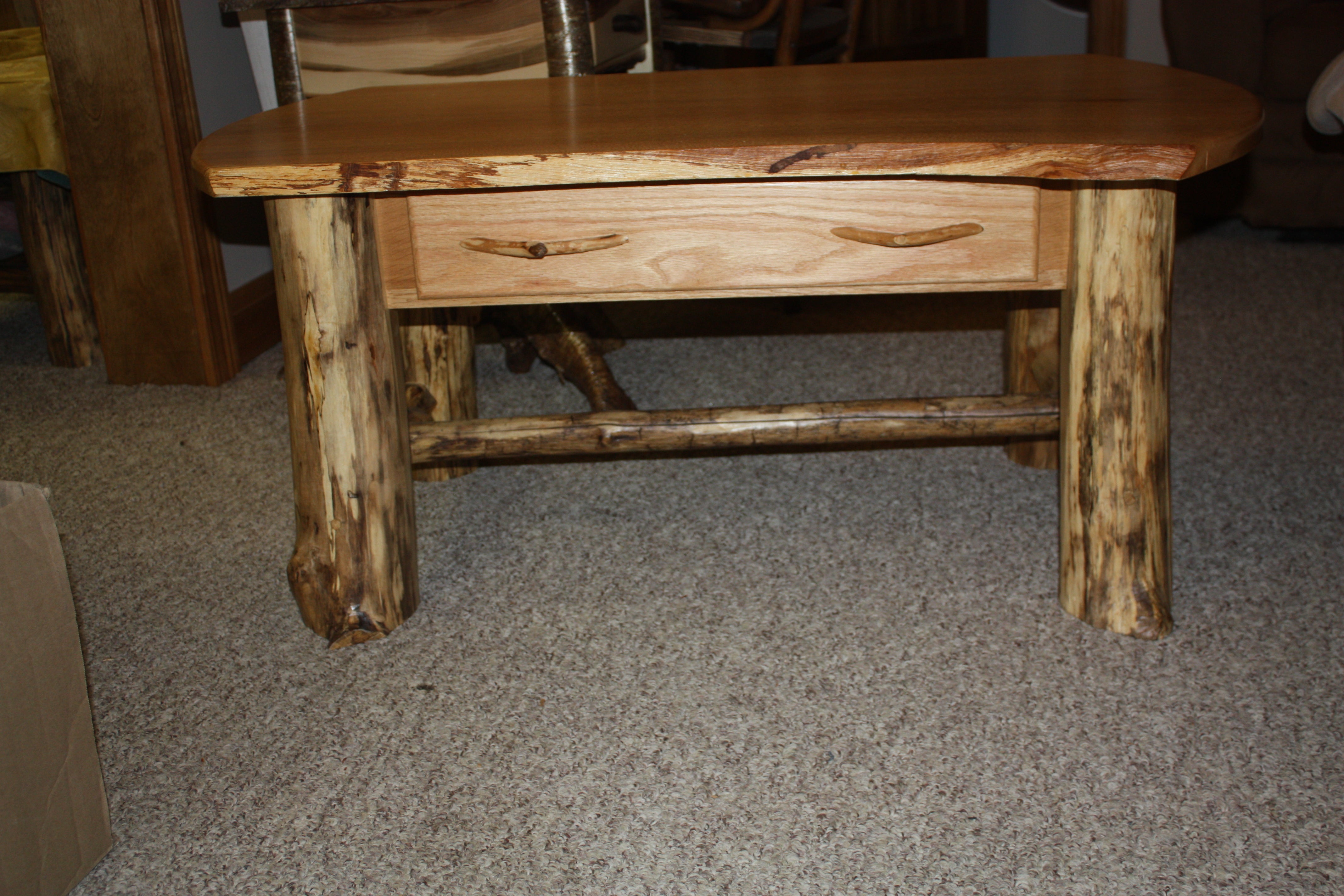 Adirondack Rustic Coffee Table: white oak - rustic log – Out of the ...